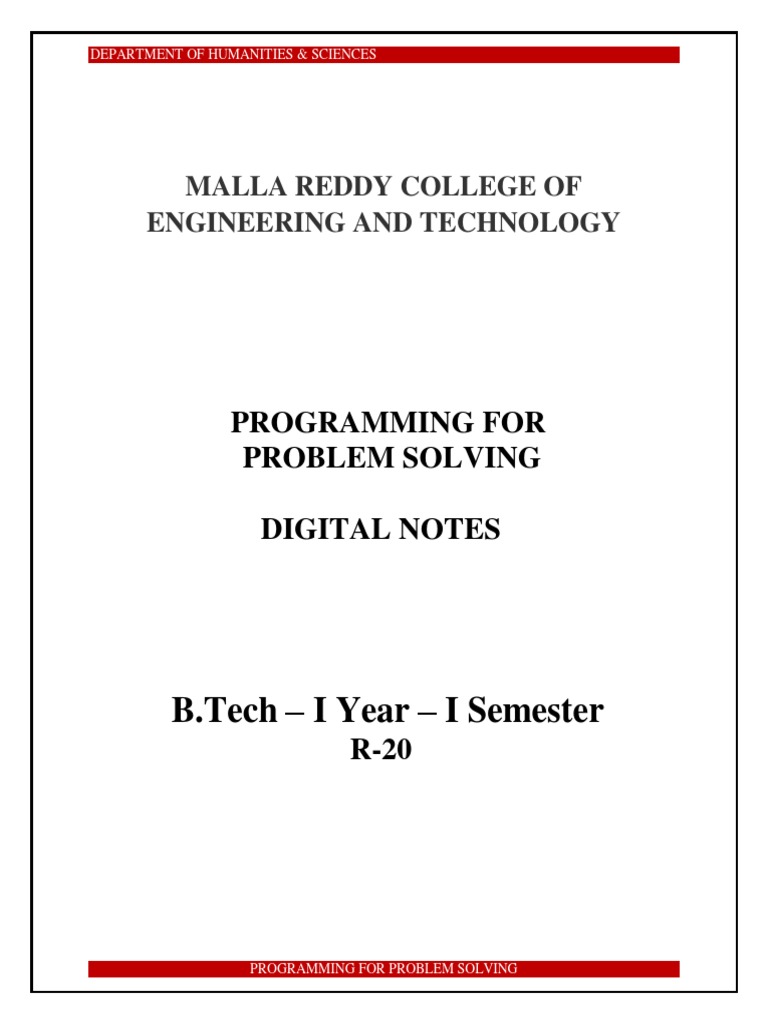 Programming For Problem Solving Pdf Computer Program Programming