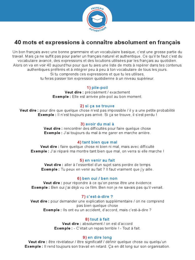 40 expressions françaises essentielles | PDF | Lexique