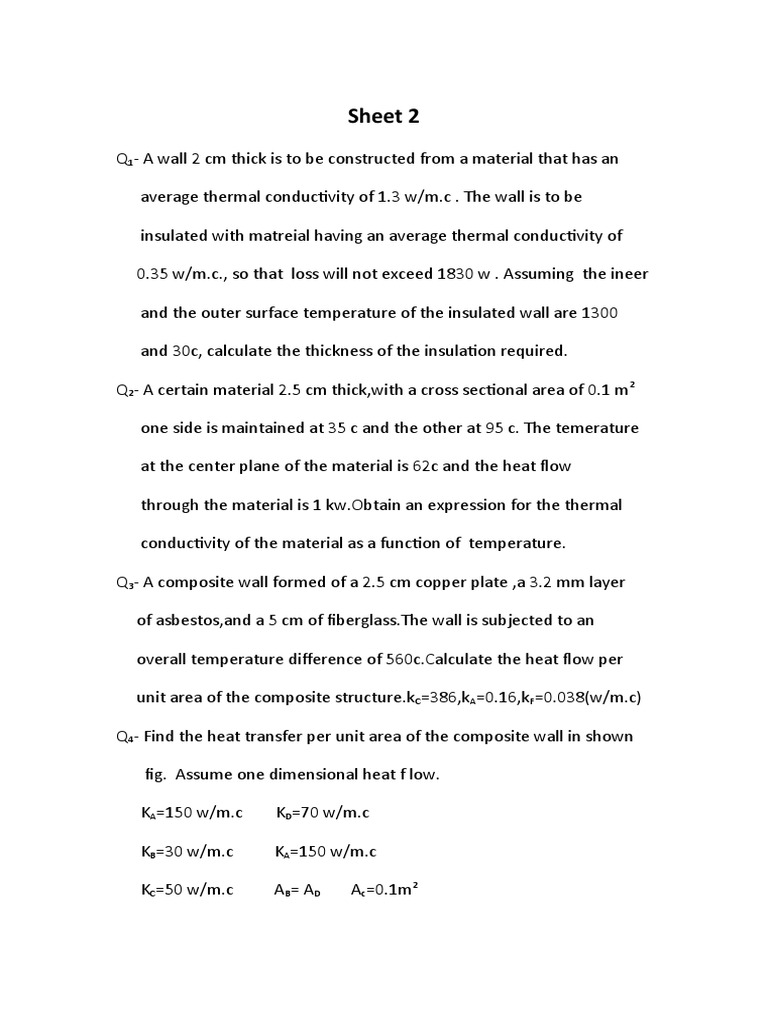 Sheet 2 (Conduction in Solids) | PDF | Heat Transfer | Thermal Insulation