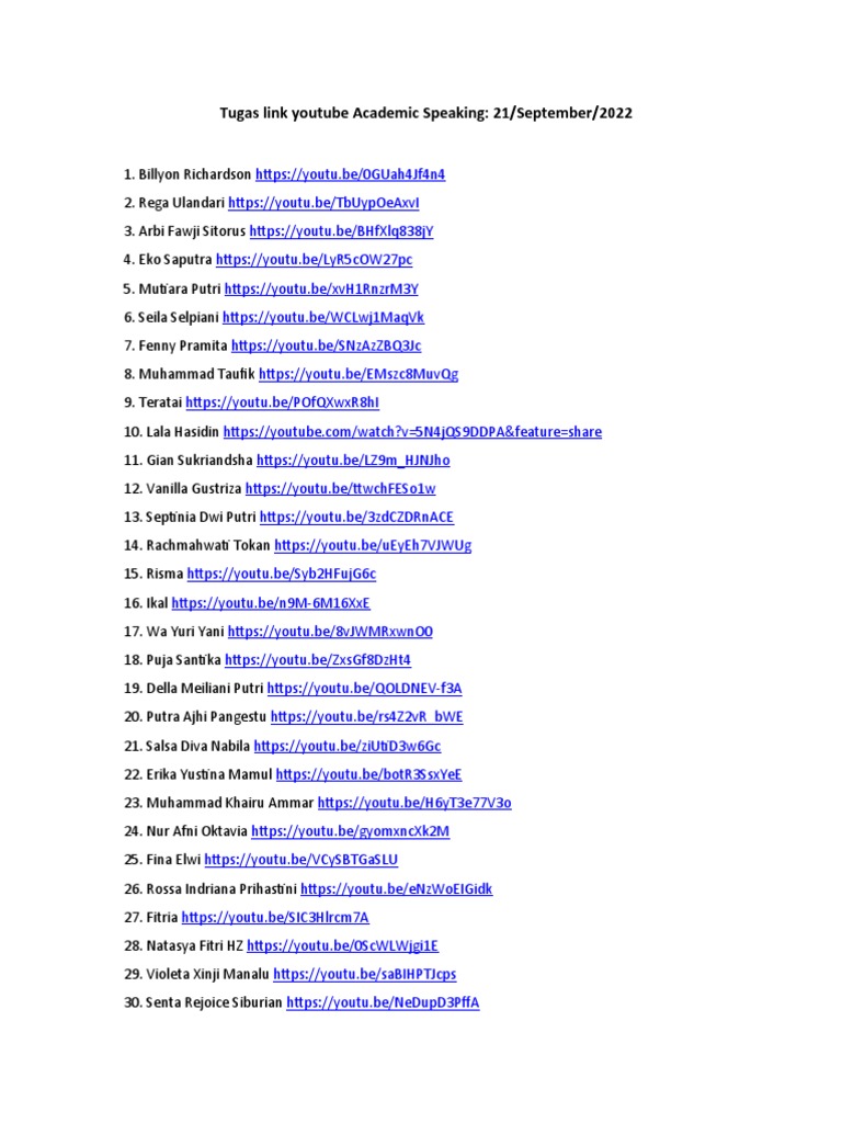 Tugas Link Youtube Academic Speaking | PDF