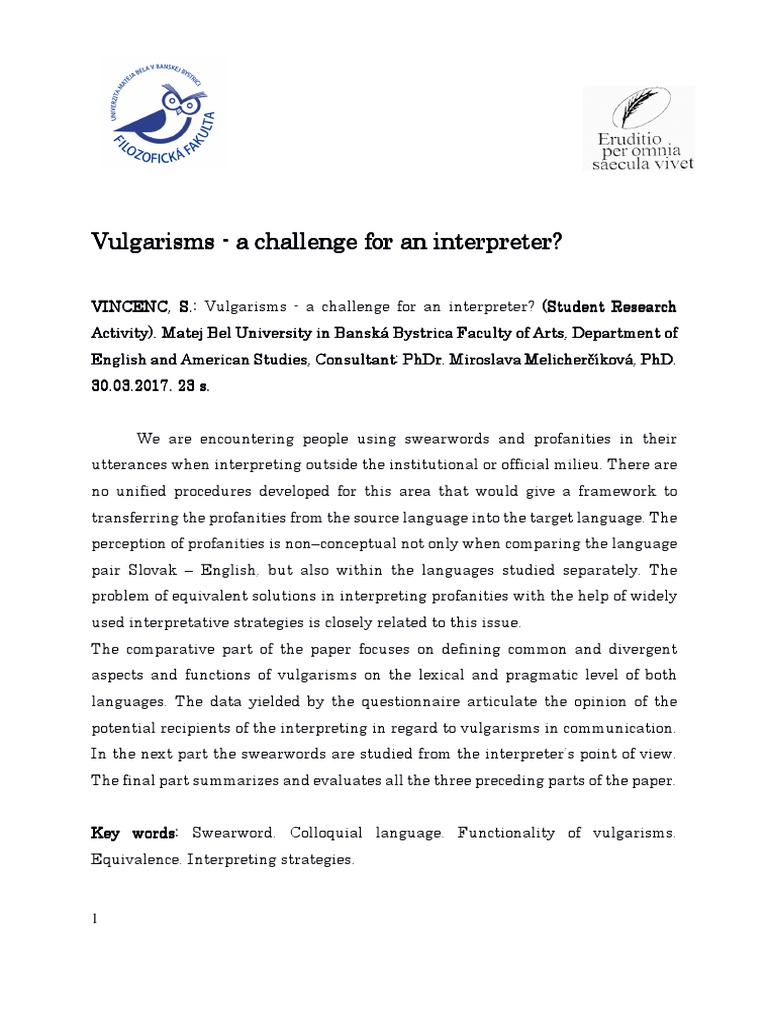 Vulgarisms and Interpreters PDF | PDF | Linguistics | Communication