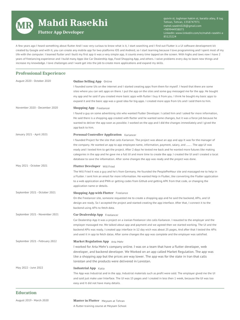 Mahdi Rasekhi: Flutter App Developer | PDF | Mobile App | Web Application