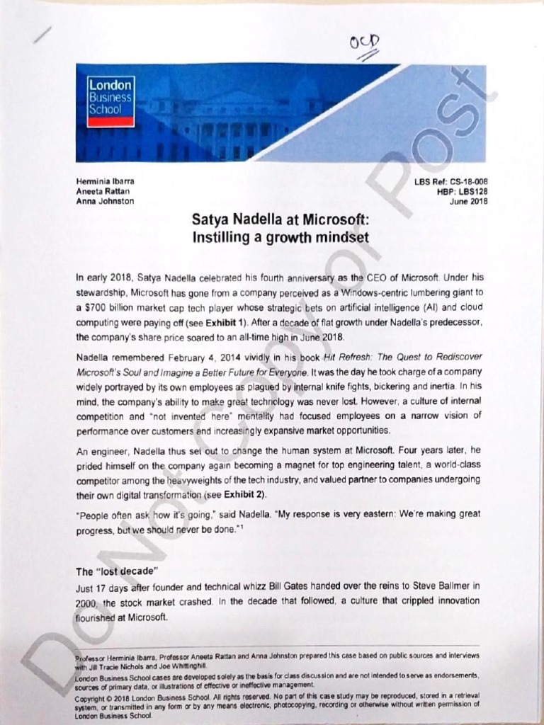 Satya Nadella OCD Case | PDF | Microsoft | Mindset