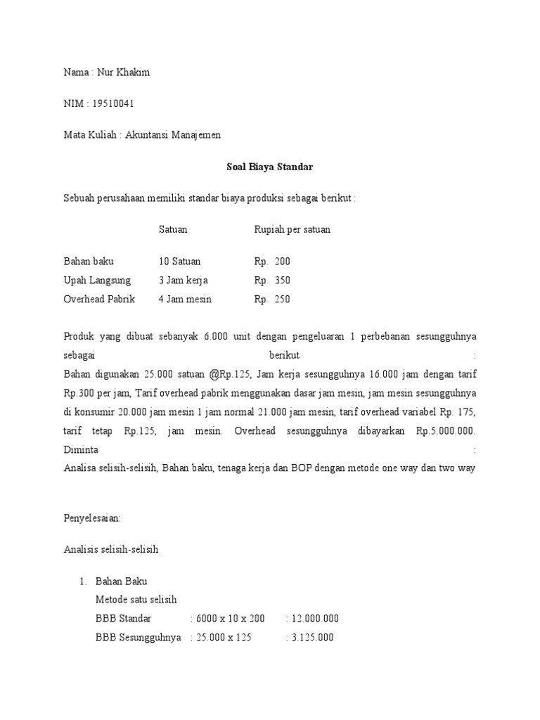 Jawaban Soal Biaya Standar | PDF
