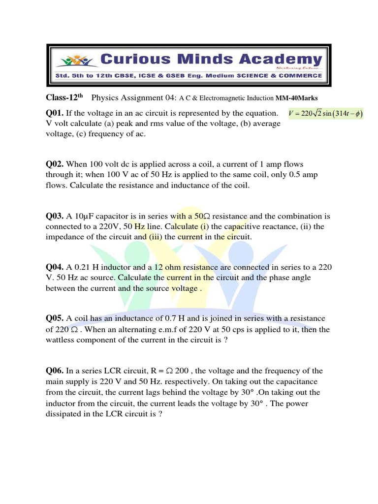 Physics Assignment 04 | PDF | Inductor | Electrical Network