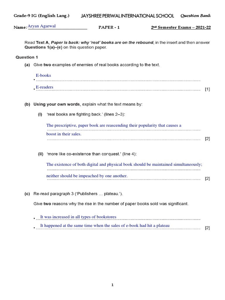 Grade 9 English Language Question Bank | PDF | Books