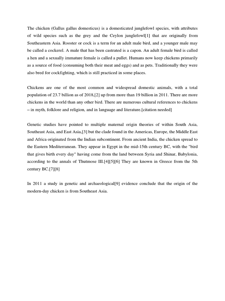 The Origins and Domestication of the Chicken: A Widespread and ...