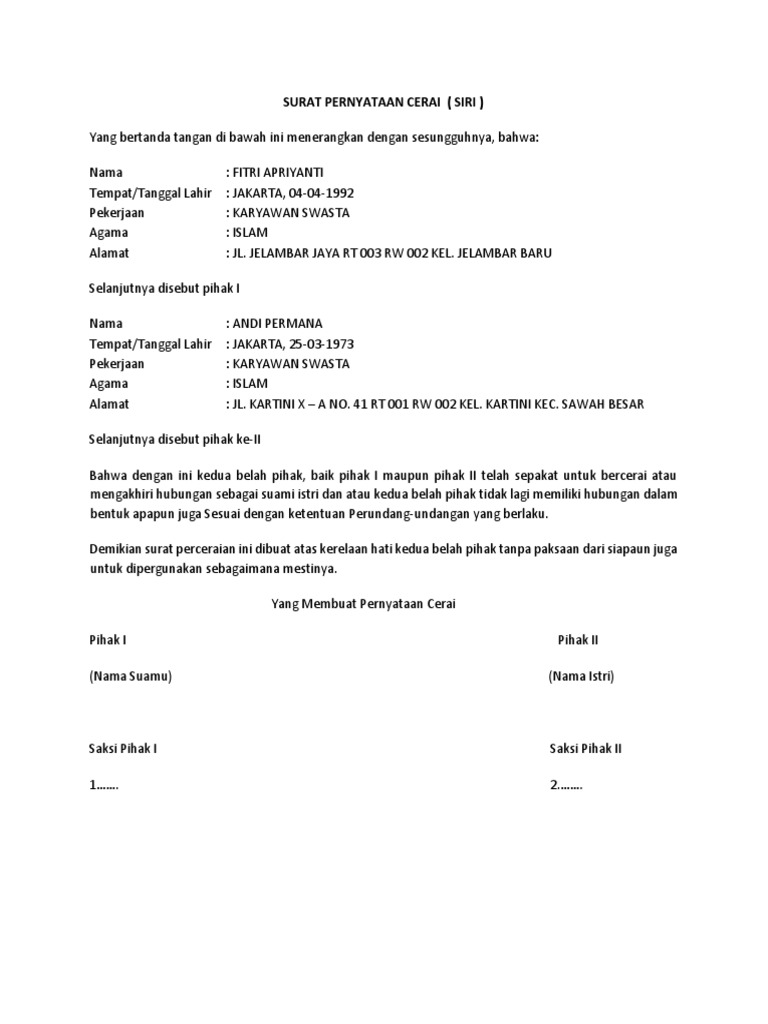 Contoh Surat Cerai | PDF