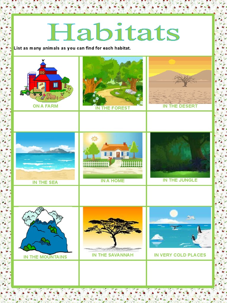 List As Many Animals As You Can Find For Each Habitat.: On A Farm in ...