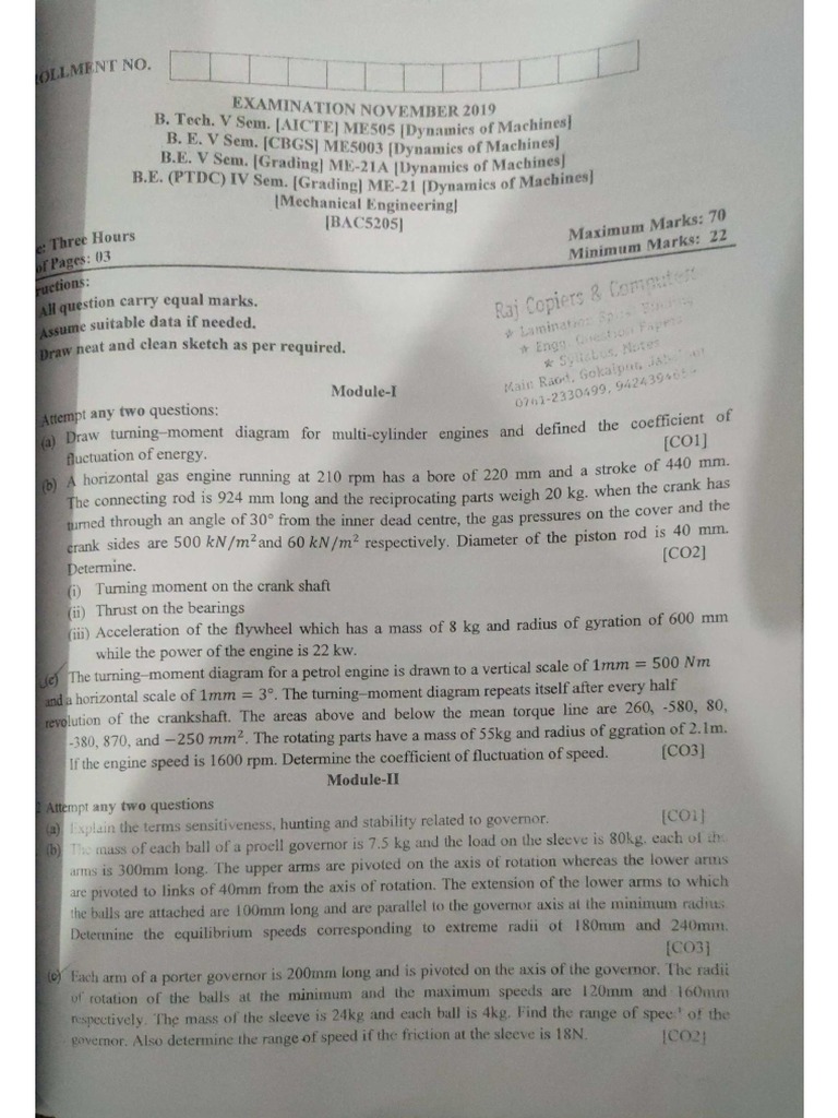 Dynamics of Machine Paper 1 | PDF