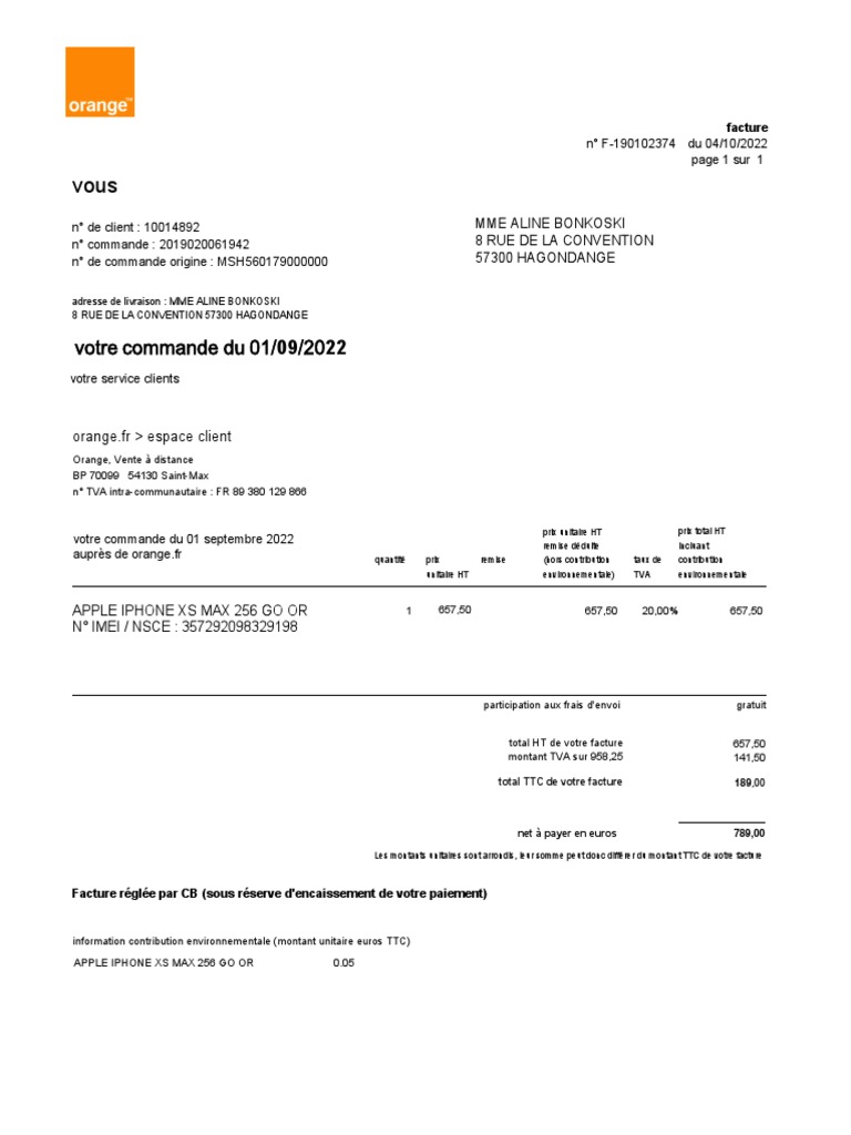 Facture Orange 2 | PDF | Facture | Taxe sur la valeur ajoutée