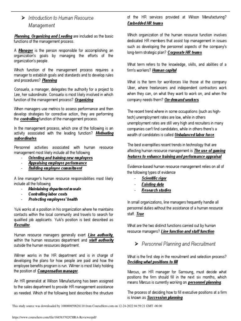 CHRA Reviewer PDF | PDF | Human Resource Management | Performance Appraisal