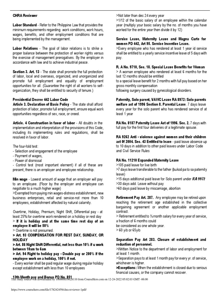 Chra Reviewer 1 PDF | PDF | Cost Of Living | Salary