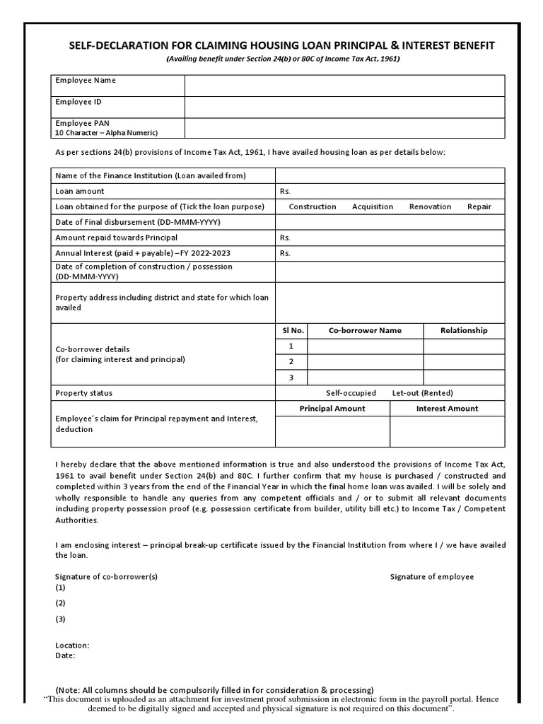 Housing Loan Declaration | PDF | Loans | Taxes