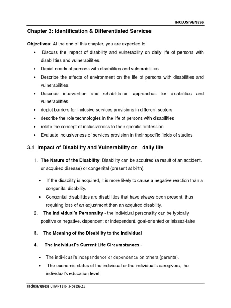 Inclusiveness Chapter - 3 | PDF | Disability | Social Exclusion