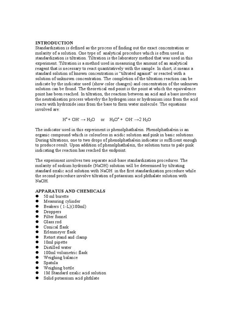 Preparation of Difference Types of Solutions and Standardization ...