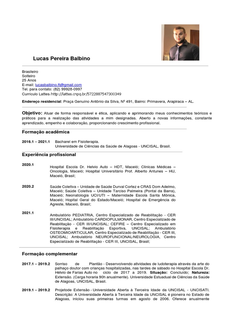 CV Lucas | PDF | Ministério (departamento governamental) | Fisioterapia