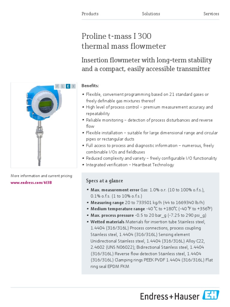 Proline T-Mass I 300 Overview | PDF | Flow Measurement | Pipe (Fluid ...