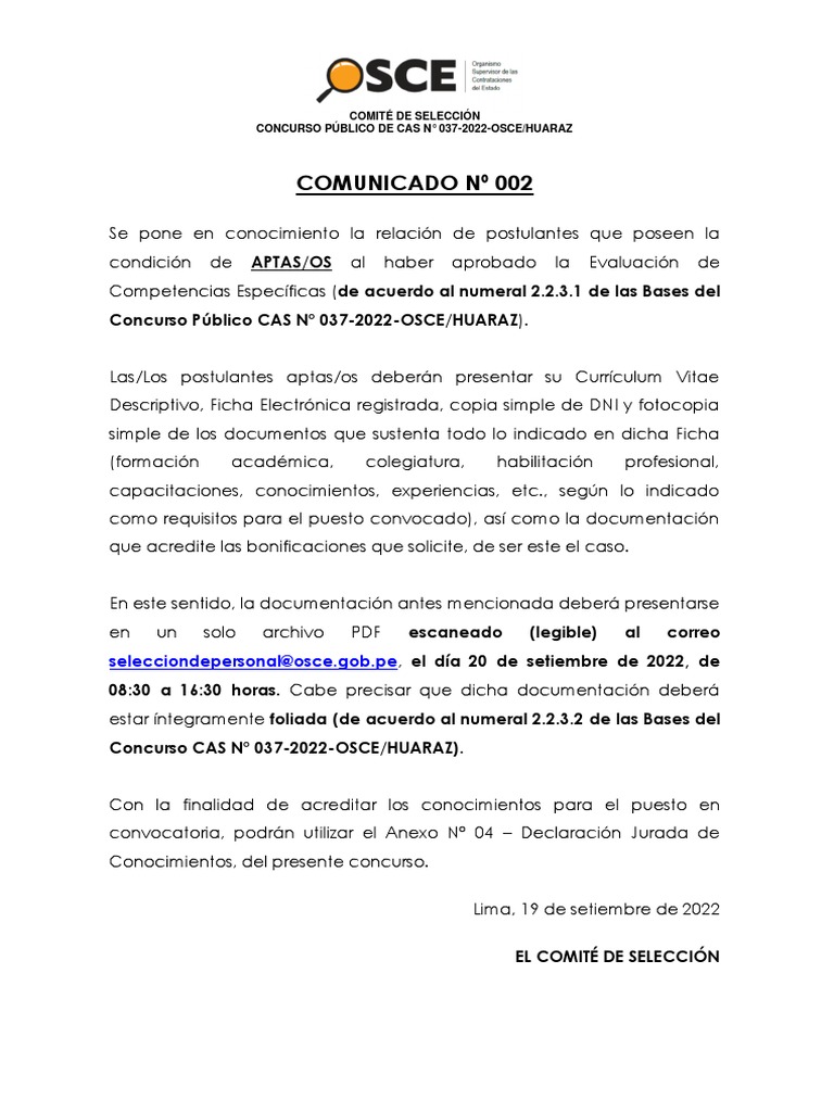 Comunicado N°002 - NUEVO | PDF