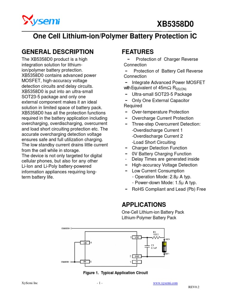 One Cell Battery Protection IC | PDF | Battery Charger | Lithium Ion ...
