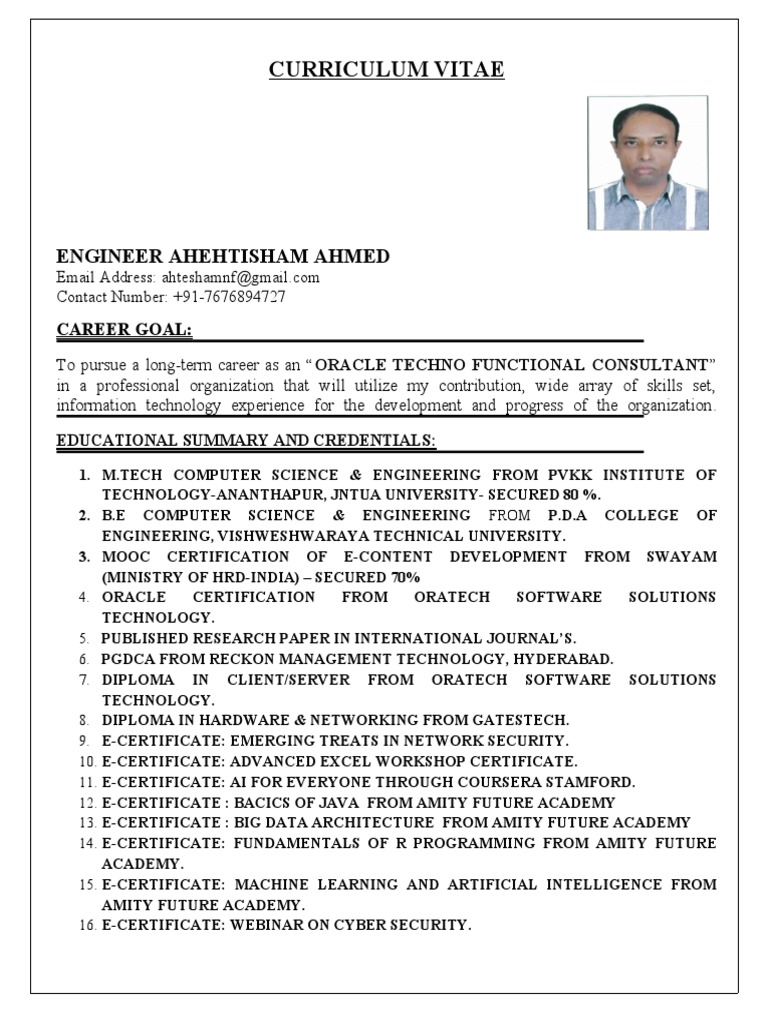 Er - Ahtesham Ahmed CV Oracle Apps Tech Consultant | PDF | Pl/Sql | Sql