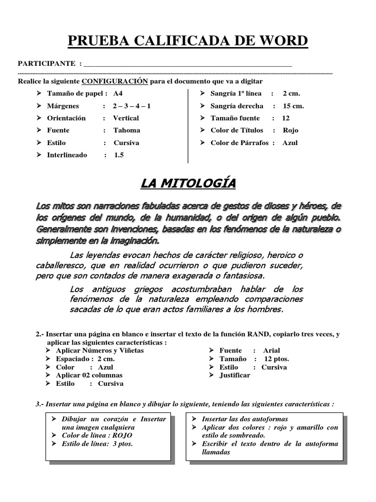 Prueba de Word: Configuración y Tareas | PDF | Color