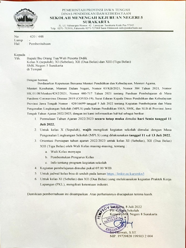 Edaran Masuk Sekolah | PDF