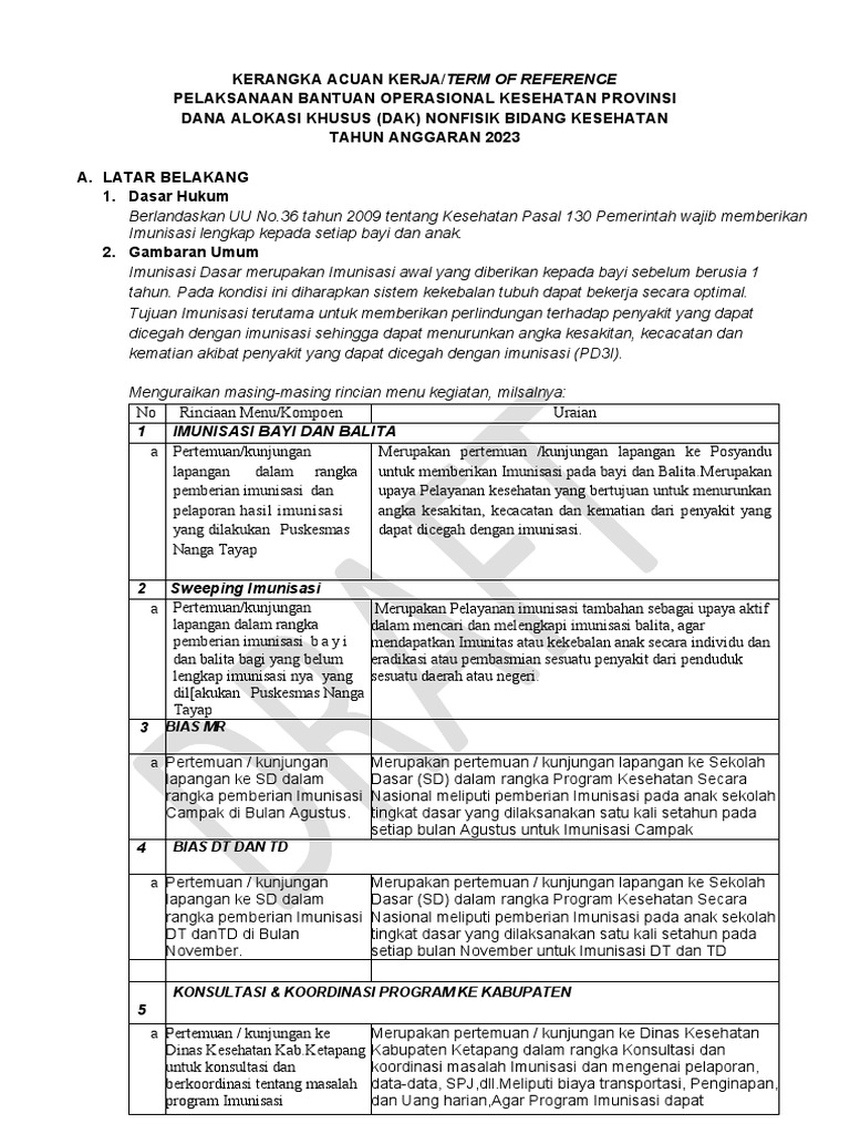 TOR Imunisasi 2023 | PDF