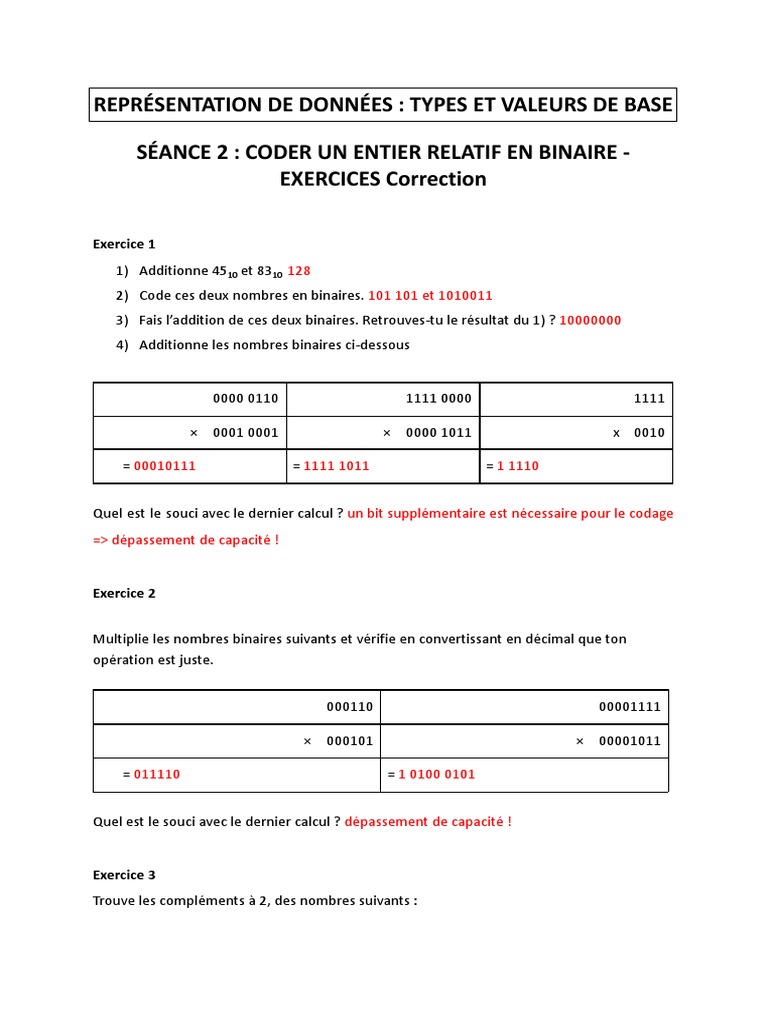 Exercices corrigés de codage binaire | PDF | Nombre | Théorie du calcul