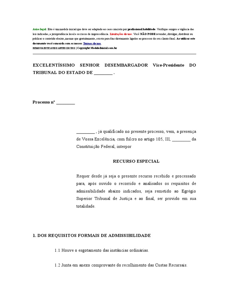 MODELO RECURSO ESPECIAL - REsp | PDF | Direito Comum | Lei Constitucional