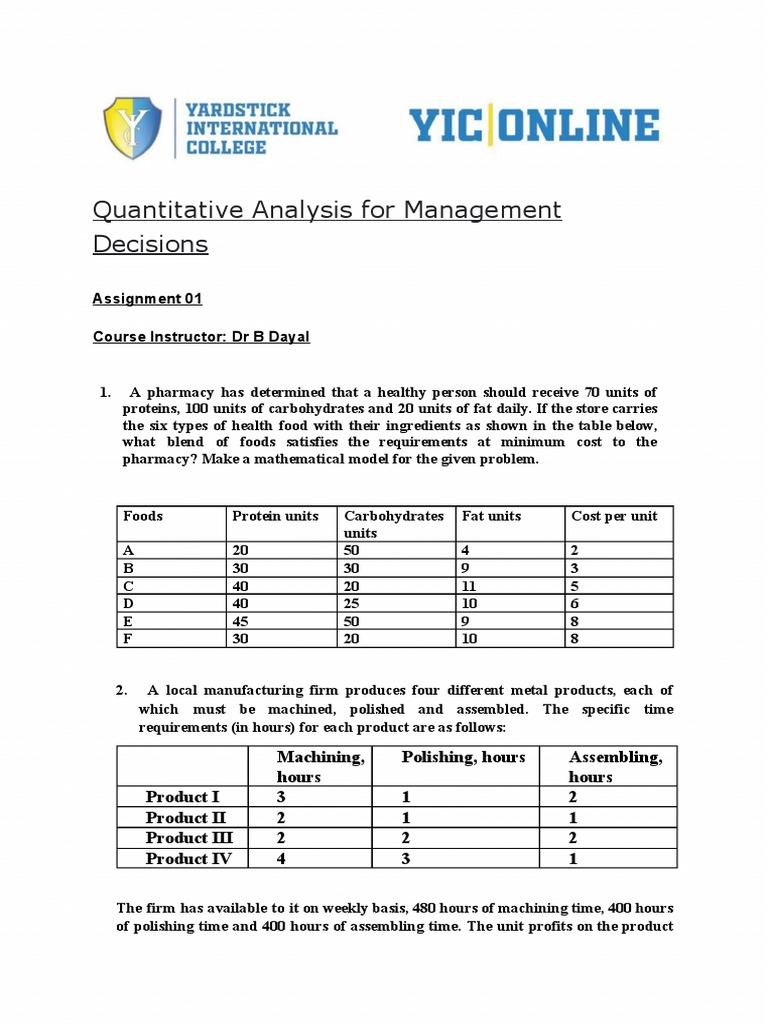 Quantitative Assignment With Solved Problems No 01 | PDF | Foods