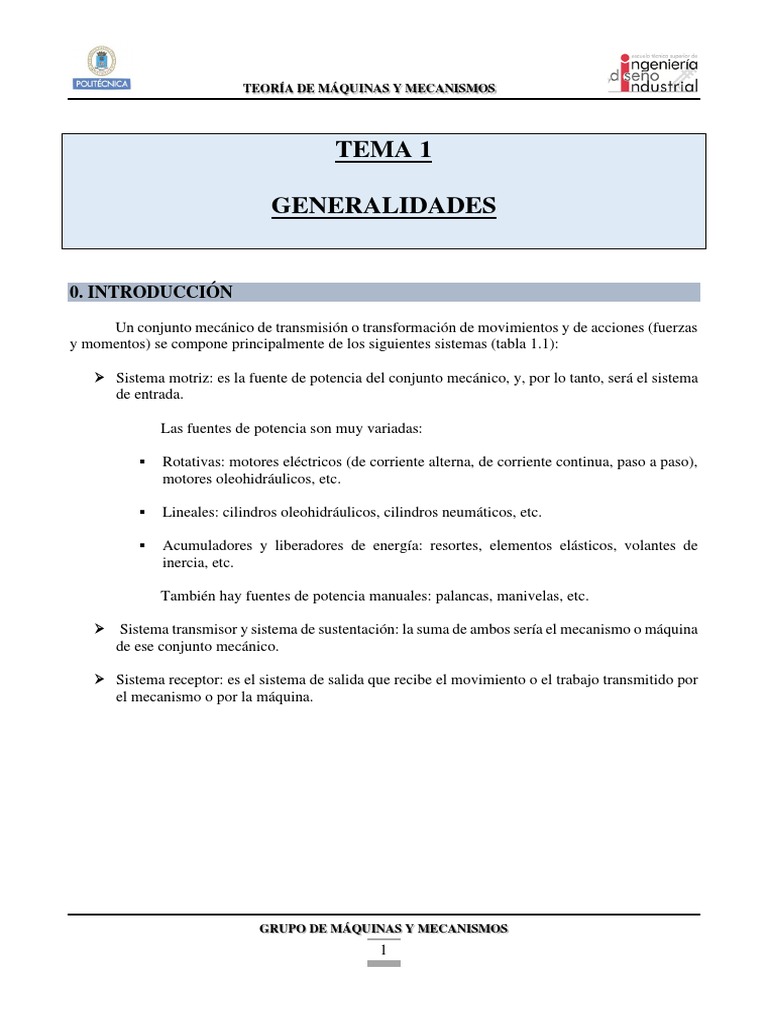 Tema 1 TMM (Curso 22-23) | PDF | Máquinas | Engranaje