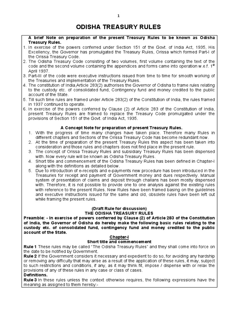 Odisha Treasury Rules Overview | PDF | Payments | Cheque