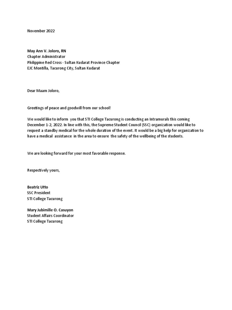 Request for Standby Medical Assistance | PDF