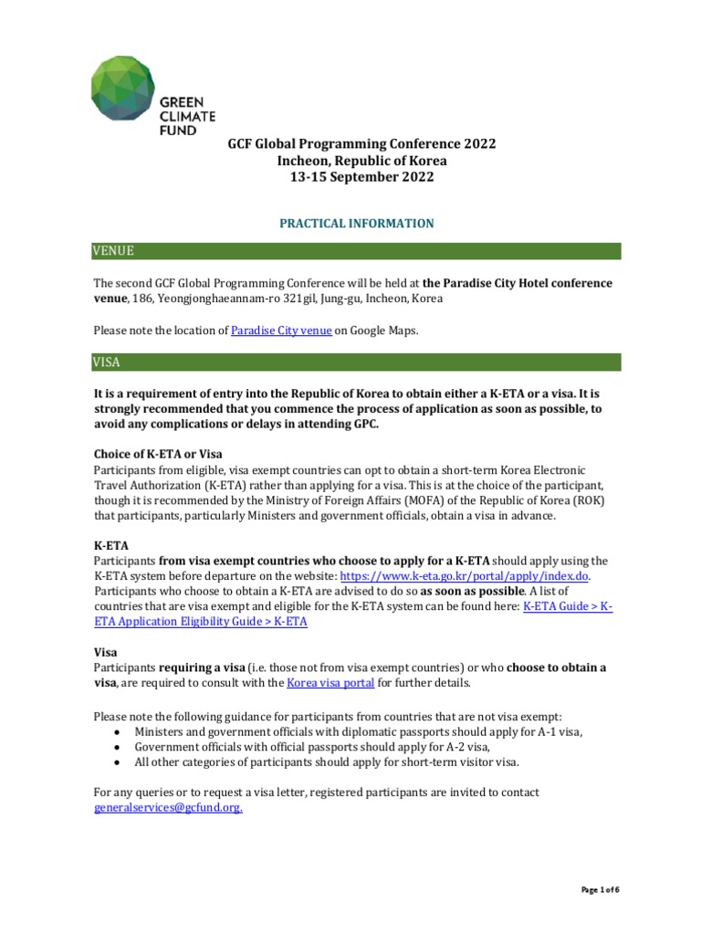 GCF Global Programming Conference 2022 - Practical Information | PDF | Travel Visa | Passport
