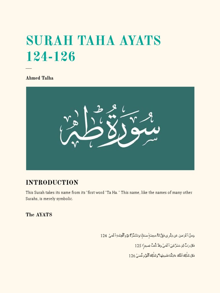 Understanding 3 AYATS of Surah Taha | PDF | Quran | Islam