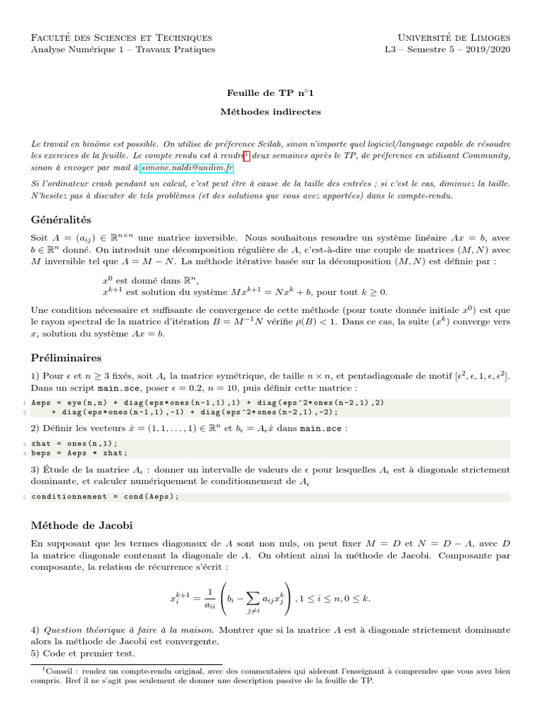 An1 tp1 | PDF | Matrice (Mathématiques) | Relations mathématiques