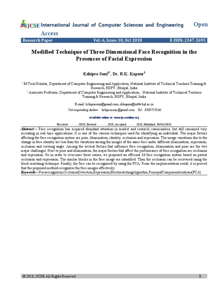 IJCSE - Final Paper | Download Free PDF | Face