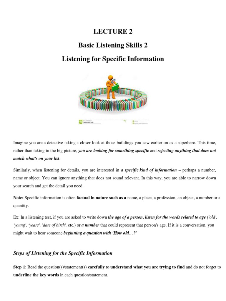 Lecture 2 - Listening For Details | PDF | Word | Question