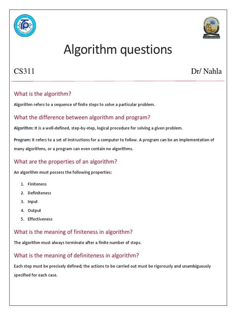 Algorithm Questions Pdf Time Complexity Algorithms