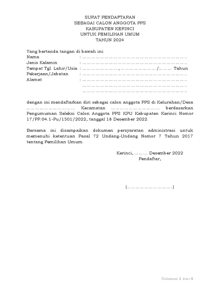 Form - Pendaftaran - PPS - Pemilu 2024 | PDF