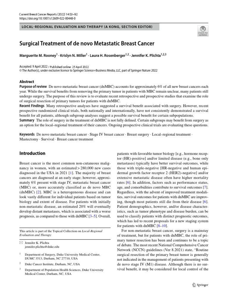 Surgical Treatment of de Novo Metastatic Breast Cancer | PDF | Metastasis | Breast Cancer
