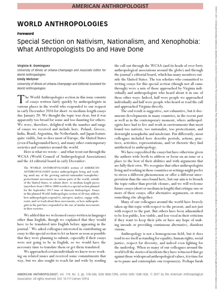 American Anthropologist - 2017 - Dominguez - Special Section On Nativism Nationalism and ...