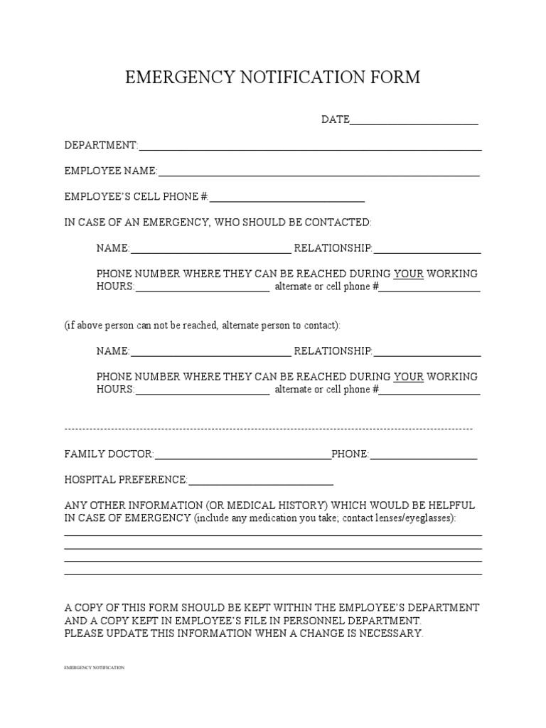 Emergency Notification Form Template | PDF