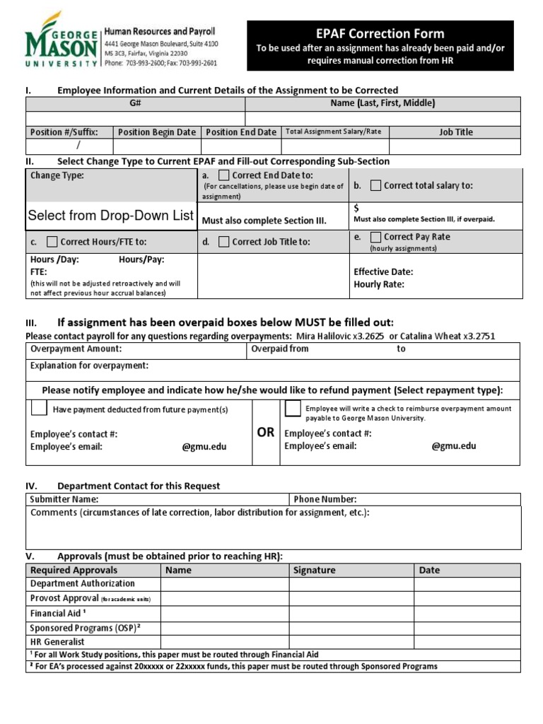 EPAF Correction Request Form | PDF | Employment | Labor