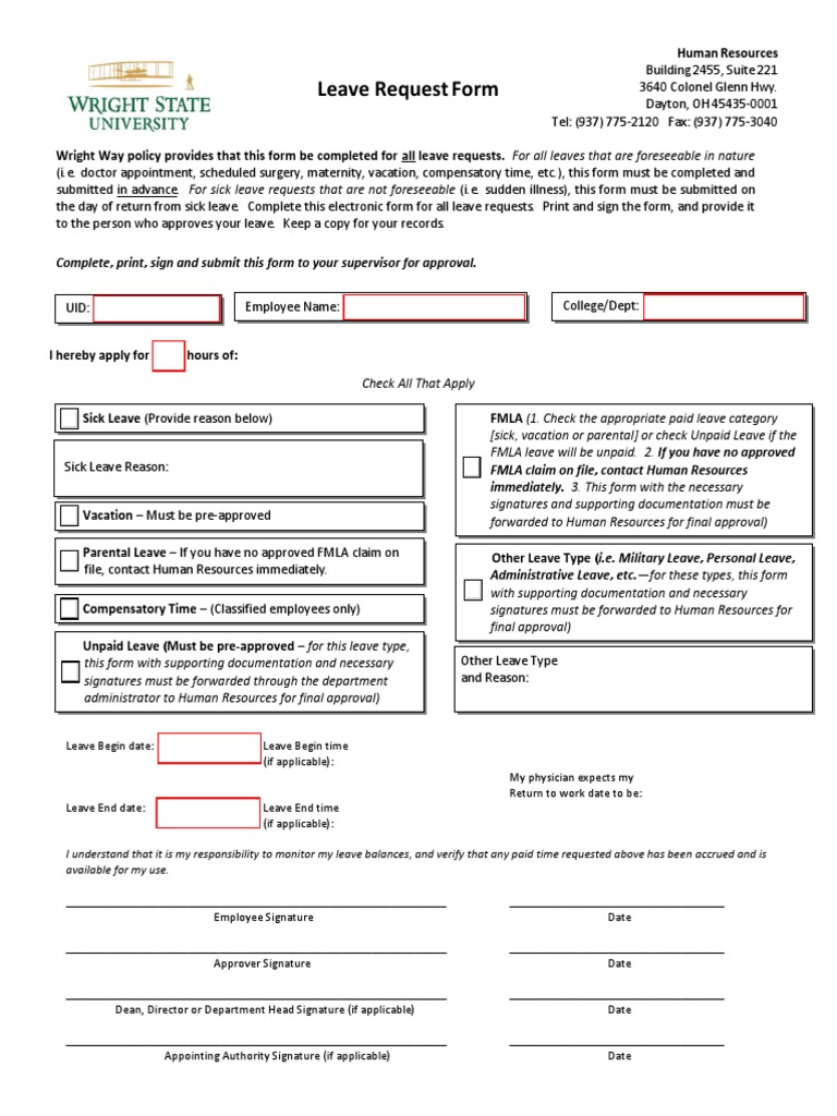 HR Leave Request Form | PDF | Human Resource Management | Family And ...