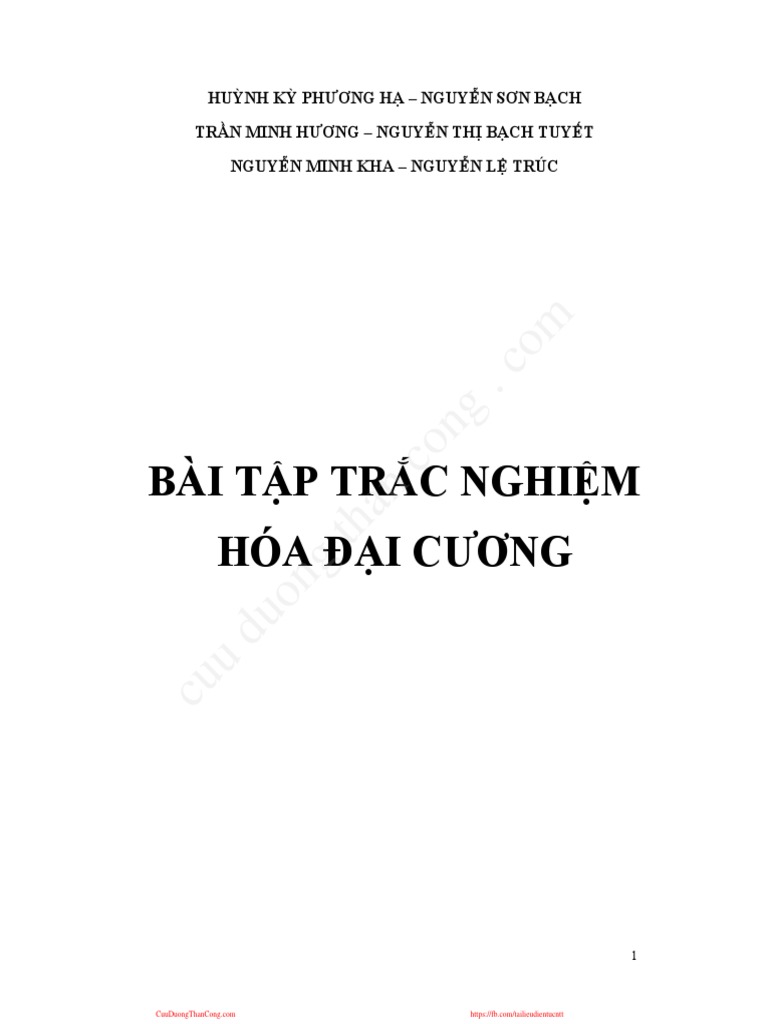 Hoa Dai Cuong 1 Bai Tap Trac Nghiem Hoa Dai Cuong 1 (Cuuduongthancong - Com) | PDF
