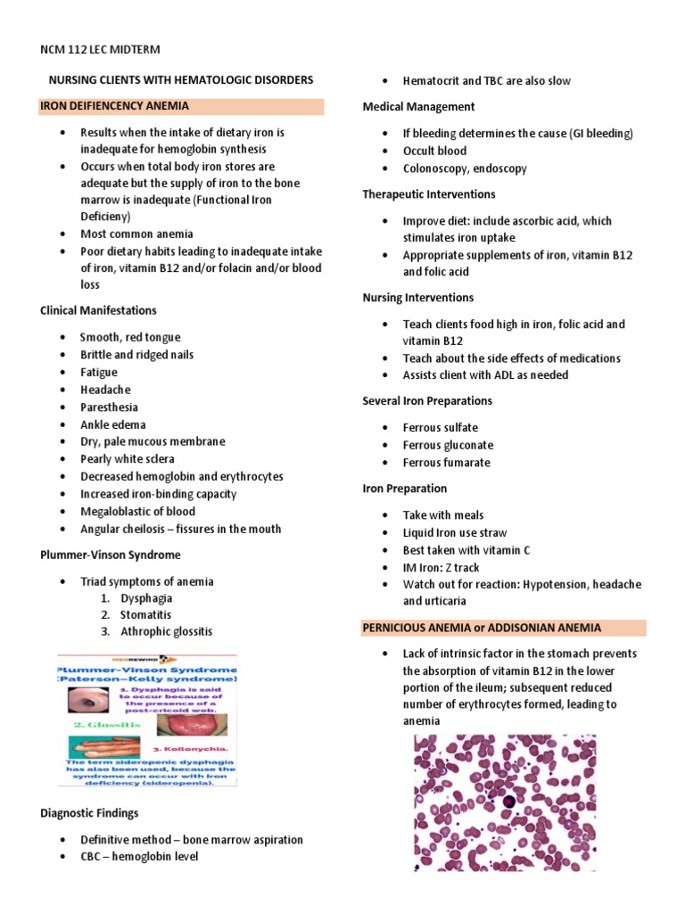 Nursing Clients With Hematologic Disorders | PDF | Anemia | Platelet