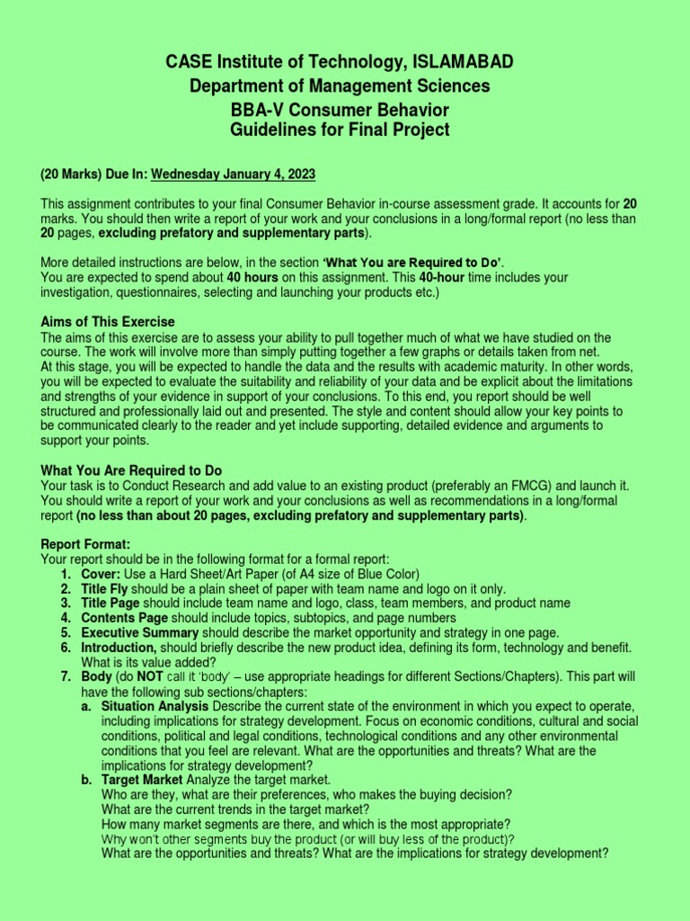 Consumer Behavior Report Guidelines CASE Fall 2022 | PDF