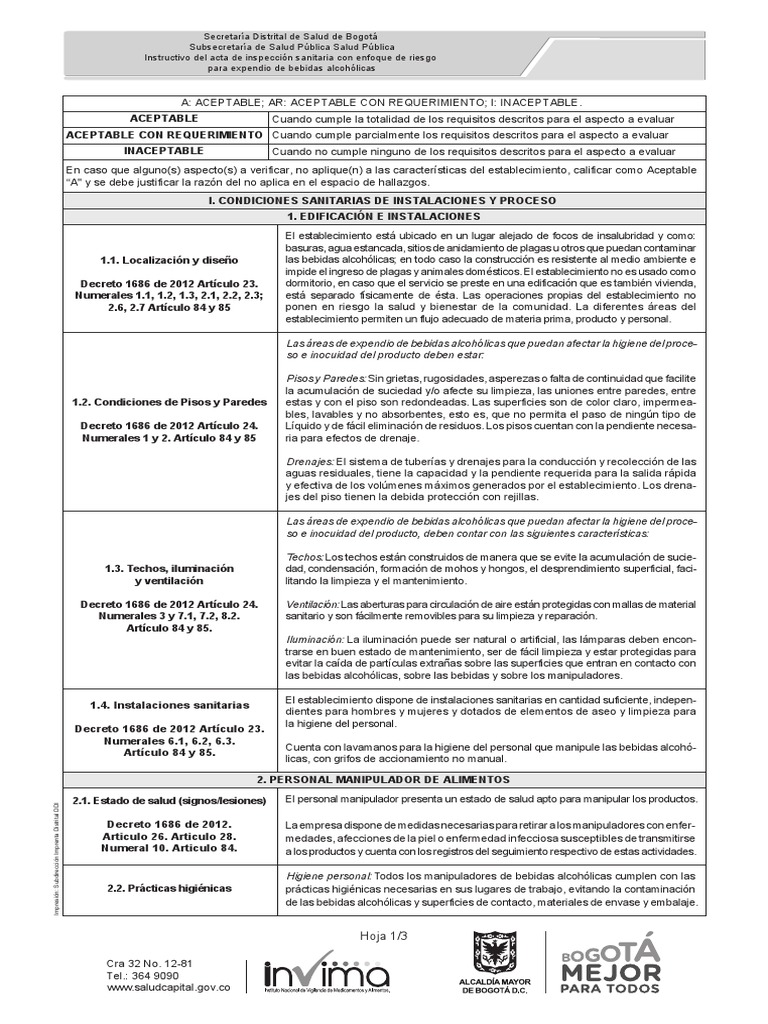 Instructivo Del Acta de Inspecion Bebidas Alcohólicas | PDF | Residuos | Agua